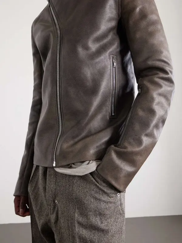 Rick Owens Release Panelled Full-grain Leather Jacket