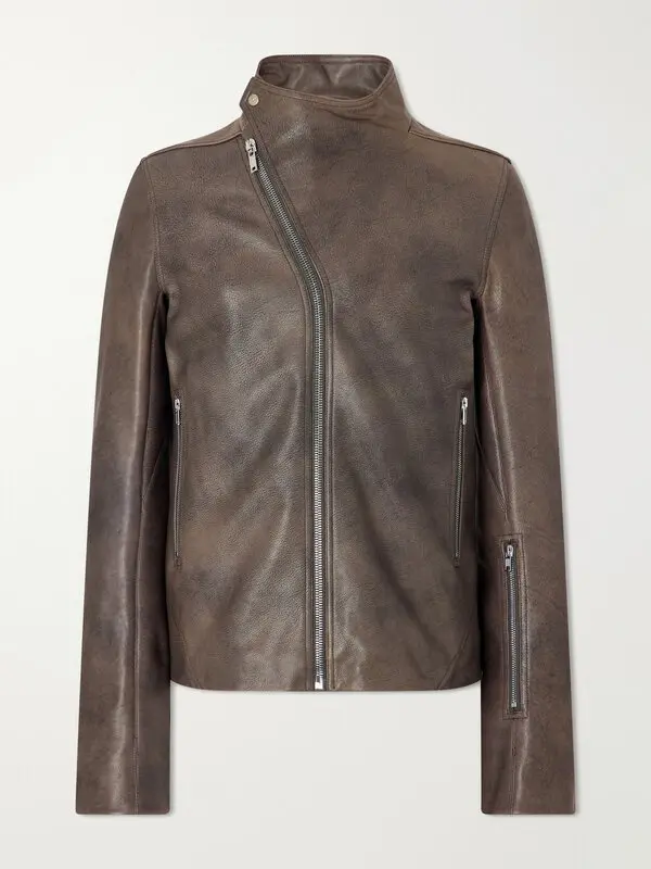 Rick Owens Release Panelled Full-grain Leather Jacket - Brown
