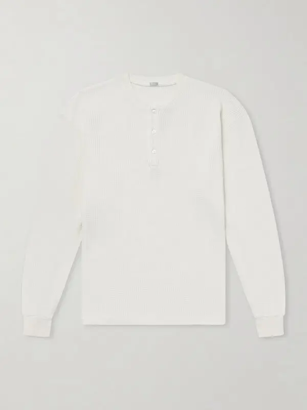 A.PRESSE Waffle-knit Cotton And Cashmere-blend Henley T-shirt - White