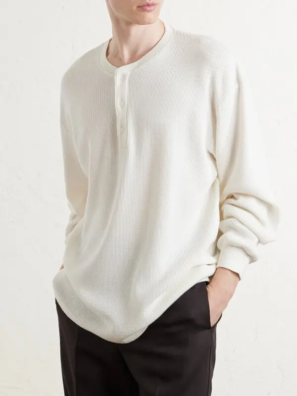 A.PRESSE Waffle-knit Cotton And Cashmere-blend Henley T-shirt