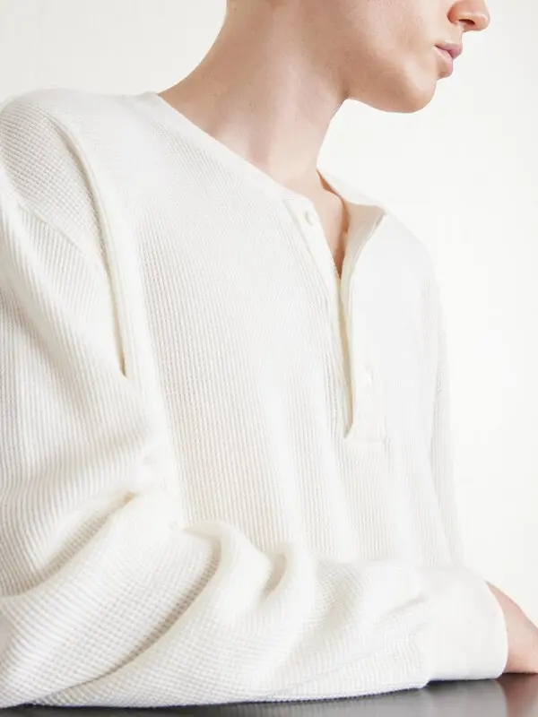 A.PRESSE Waffle-knit Cotton And Cashmere-blend Henley T-shirt