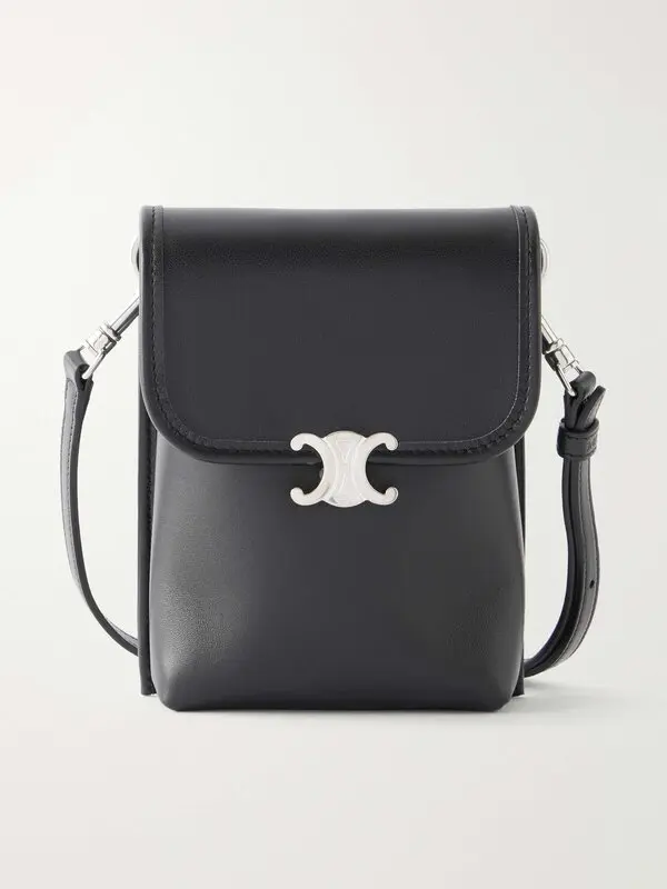 Celine Triomphe Embellished Leather Pouch - Black