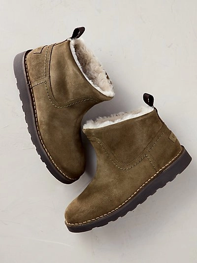 BOS & CO Thea Shearling-lined Water-resistant Suede Ankle Boots - Olive/natural 2