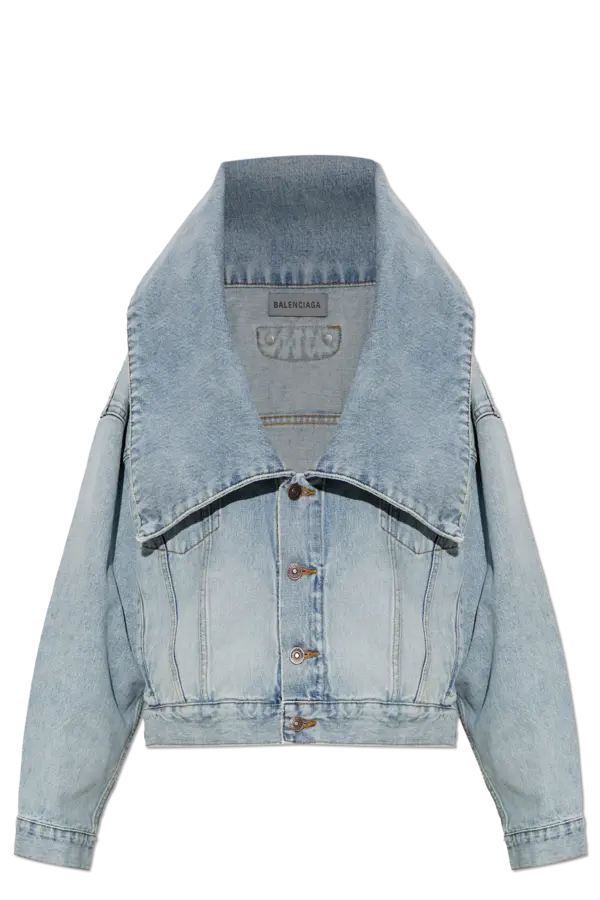 Balenciaga Cropped Denim Jacket - Blue