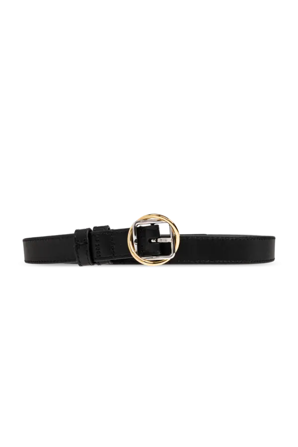 Jacquemus Salon Skinny Leather Belt With Gold Tone Buckle - Black