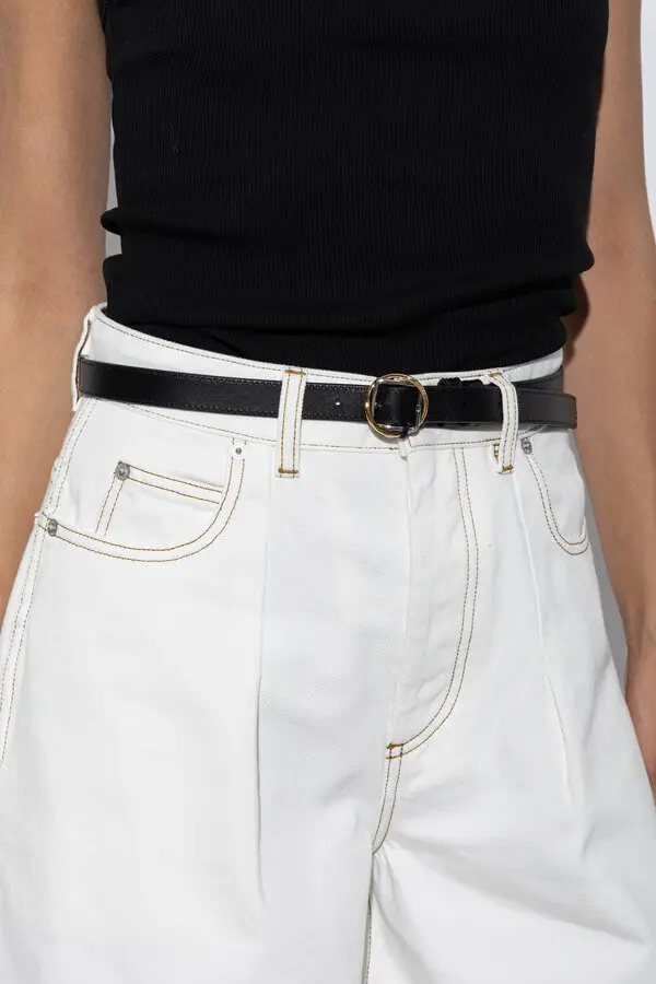 Jacquemus Salon Skinny Leather Belt With Gold Tone Buckle