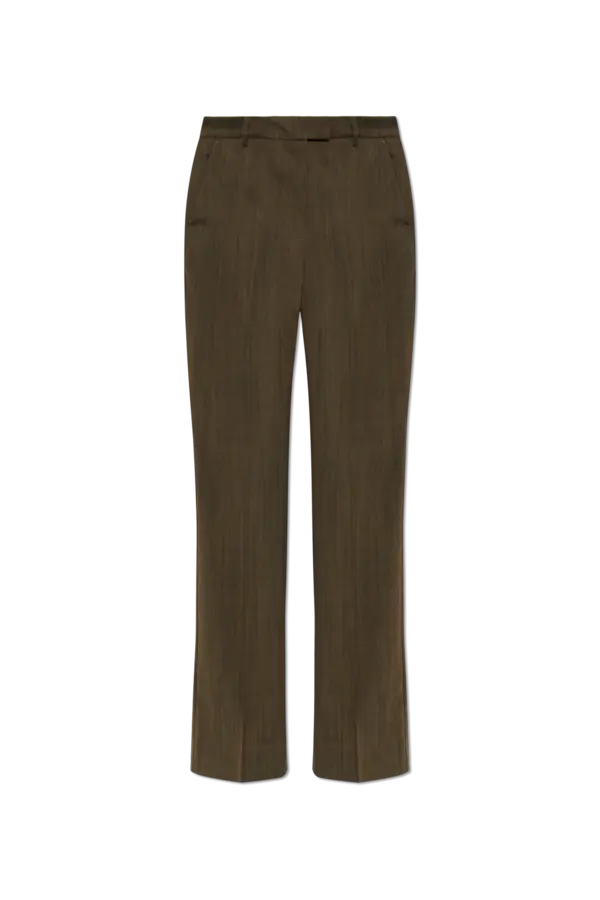 GANNI Wool Pleated Trousers - Green