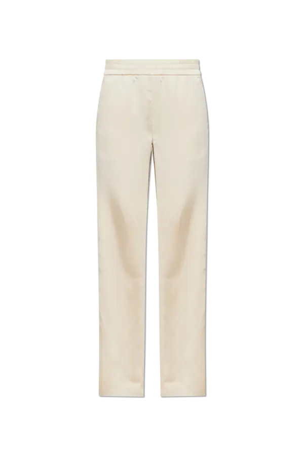 Off-White Satin Pants With Printed Logo
