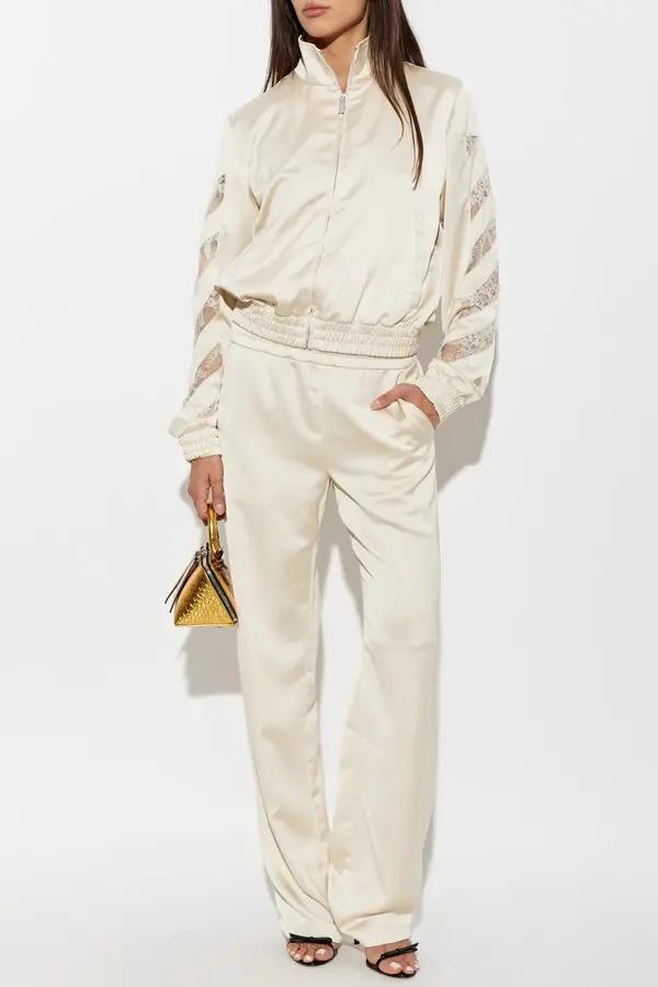 Off-White Satin Pants With Printed Logo