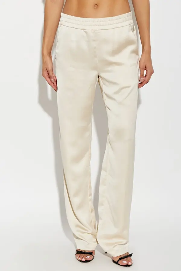 Off-White Satin Pants With Printed Logo