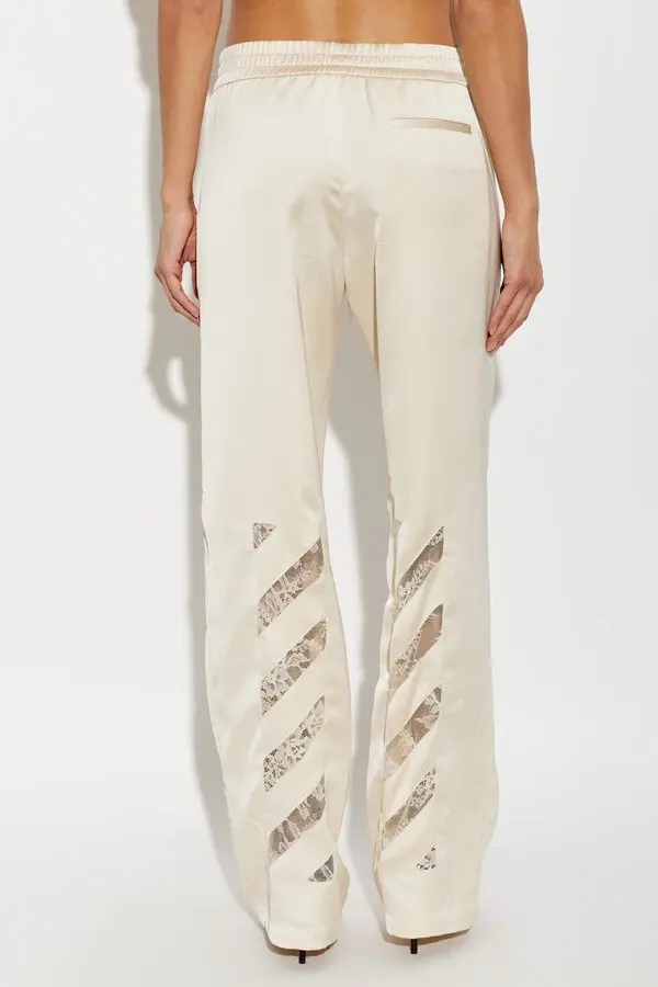 Off-White Satin Pants With Printed Logo