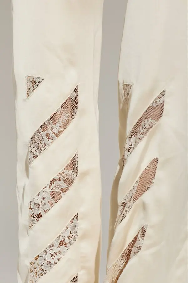 Off-White Satin Pants With Printed Logo