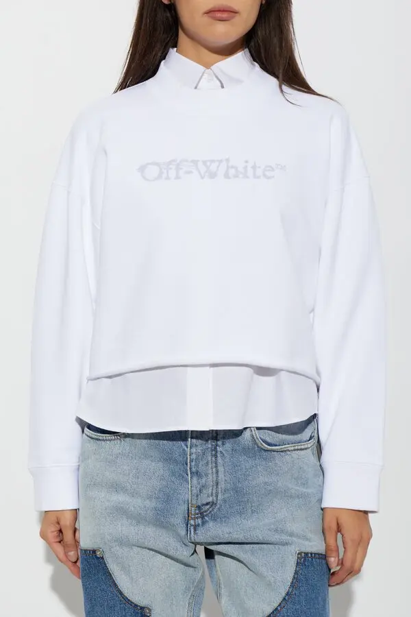 Off-White Cropped Sweatshirt With Raw Hem