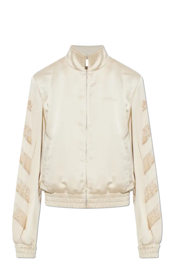 Off-White Satin Jacket With Lace Inserts - Cream