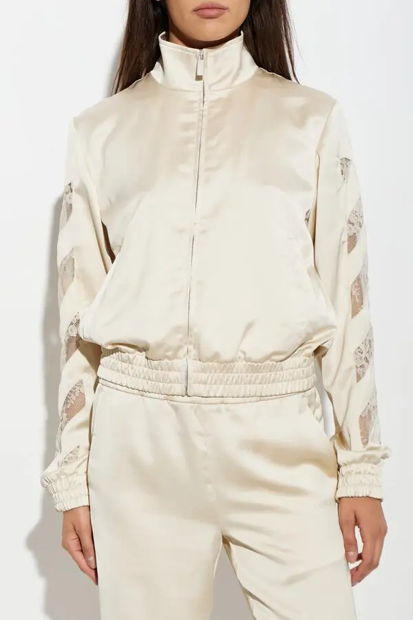 Off-White Satin Jacket With Lace Inserts
