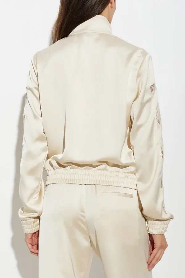 Off-White Satin Jacket With Lace Inserts