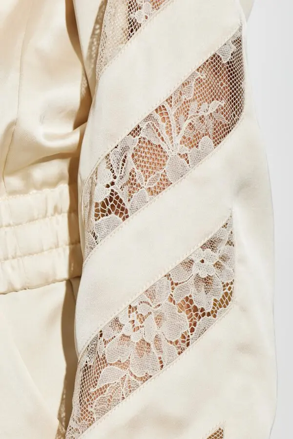 Off-White Satin Jacket With Lace Inserts