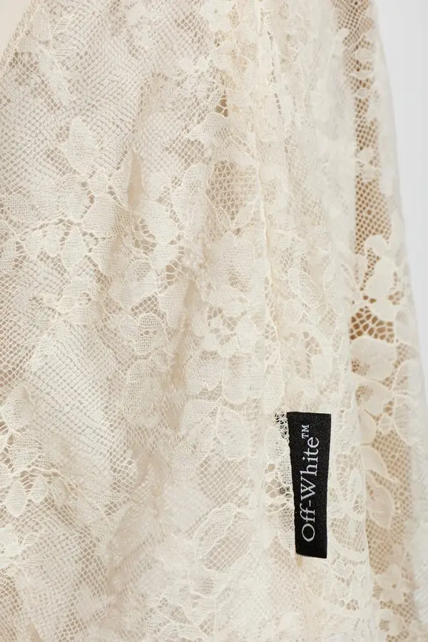 Off-White Satin Mini Dress With Lace Inserts