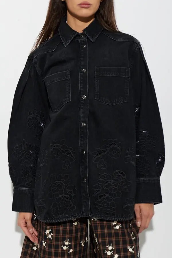 GANNI Denim Shirt With Floral Motif
