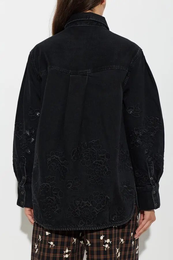 GANNI Denim Shirt With Floral Motif