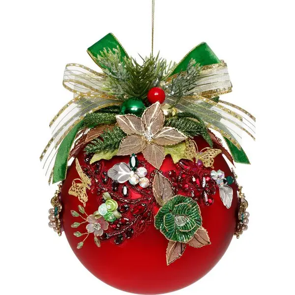 MARK ROBERTS Floral Jeweled Ornament - Red