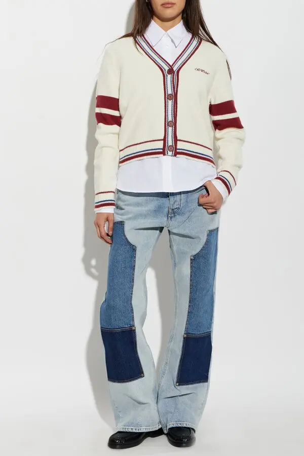 Off-White Cardigan With Embroidered Logo