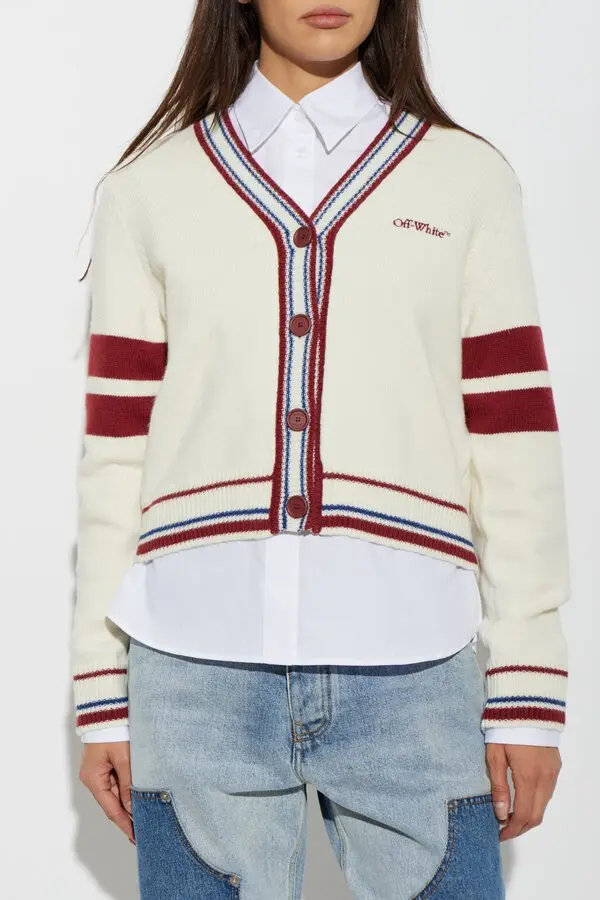 Off-White Cardigan With Embroidered Logo