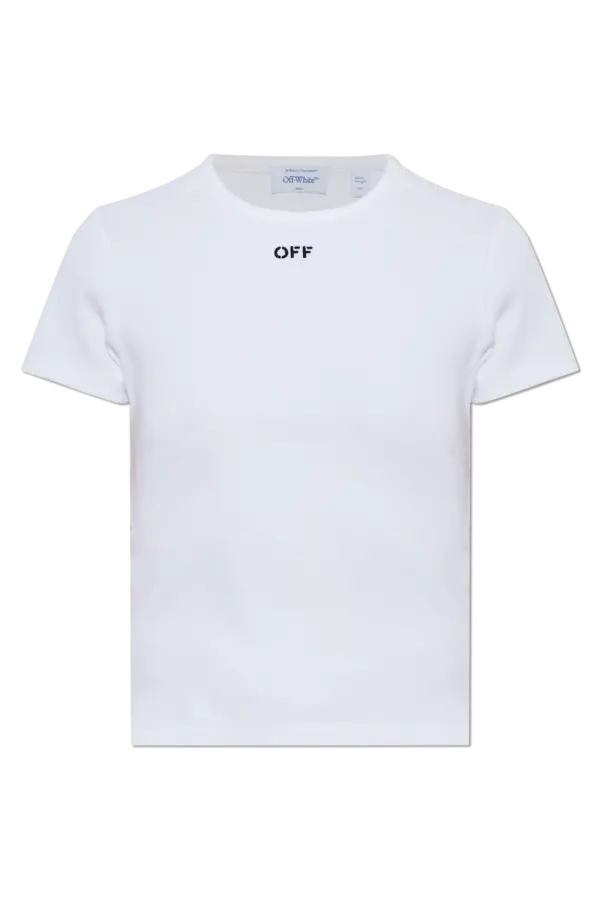 Off-White Ribbed T-shirt With Embroidered Logo