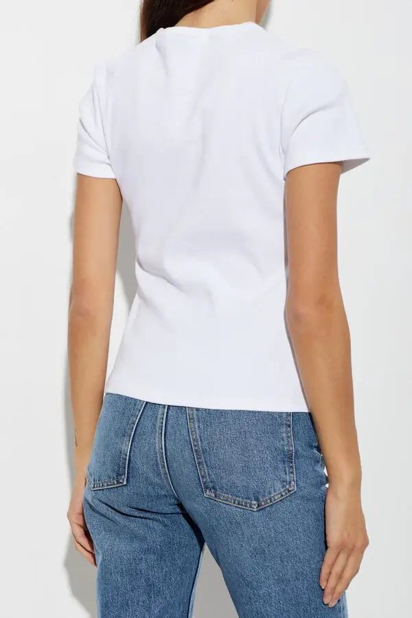 Off-White Ribbed T-shirt With Embroidered Logo