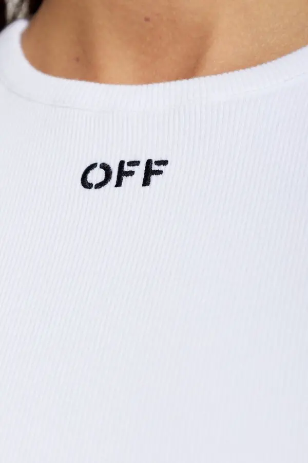 Off-White Ribbed T-shirt With Embroidered Logo