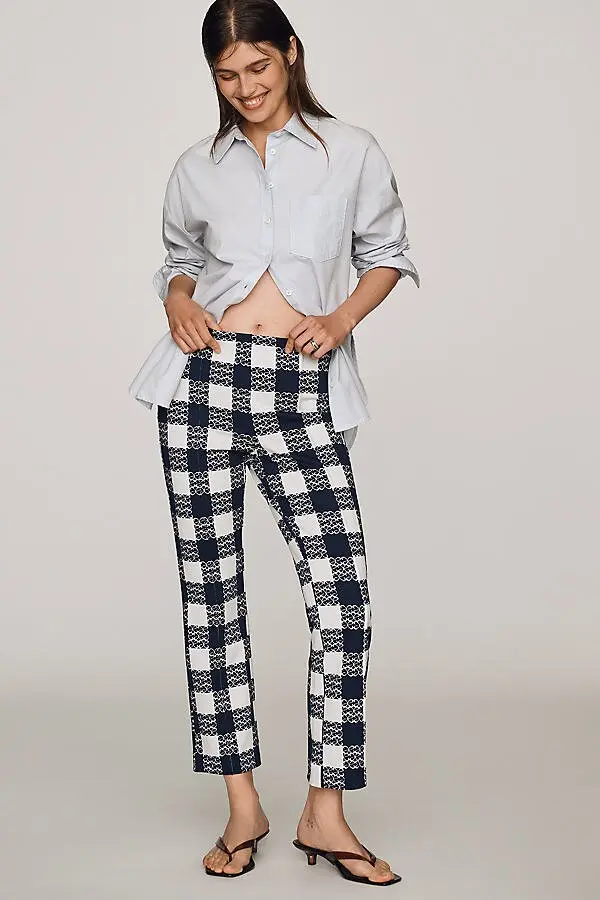 Maeve Poppy Check Straight-leg Trousers - Blue Plaid