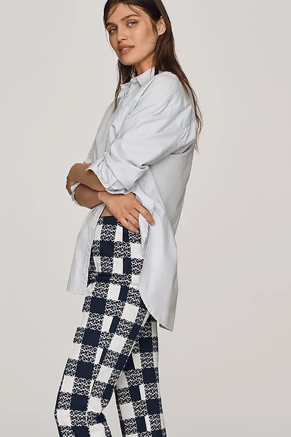 Maeve Poppy Check Straight-leg Trousers