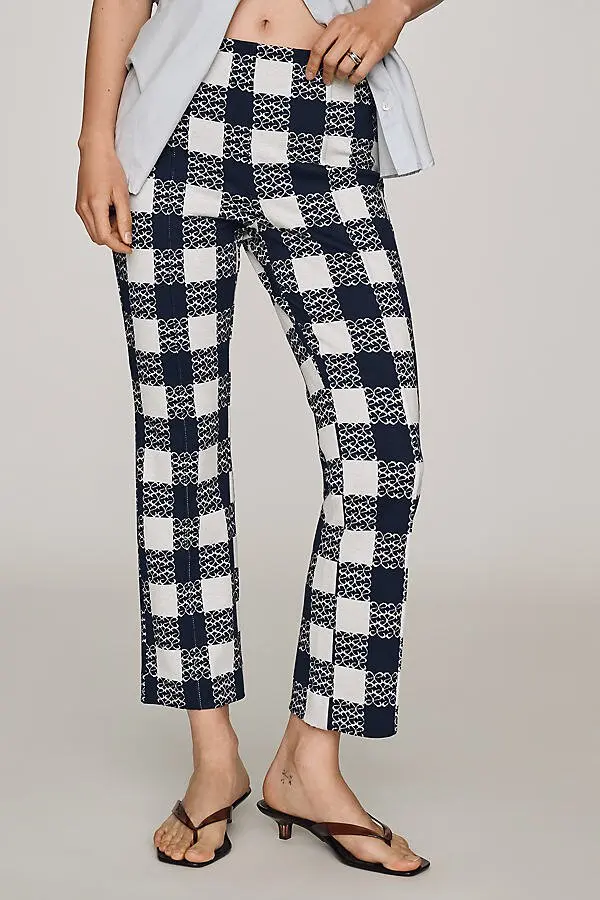 Maeve Poppy Check Straight-leg Trousers