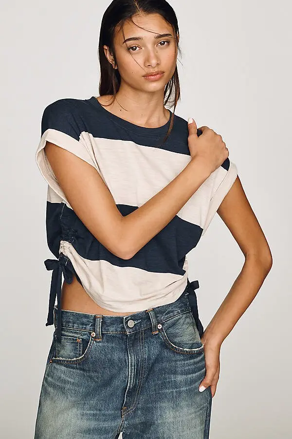Sanctuary All Day Ruched Tee - Ivory Stripe