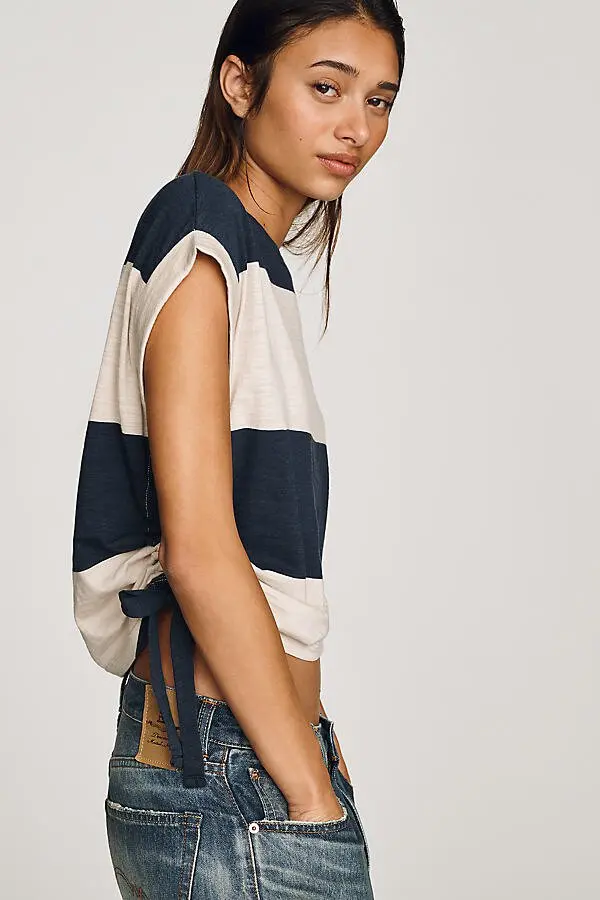 Sanctuary All Day Ruched Tee - Ivory Stripe