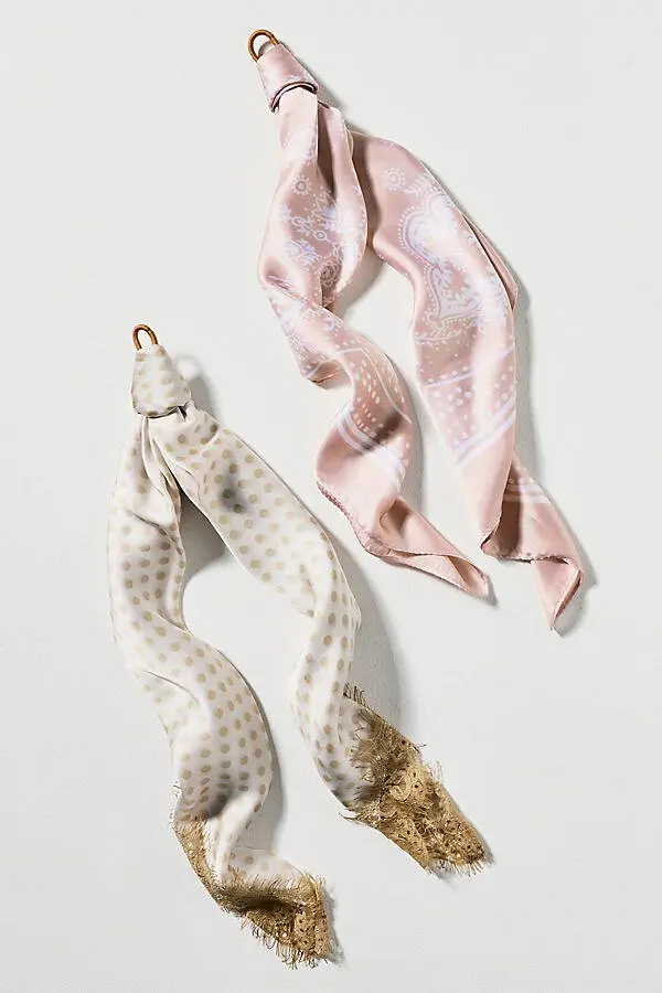 Anthropologie Silken Bandana Headscarves, Set Of 2 - Tan