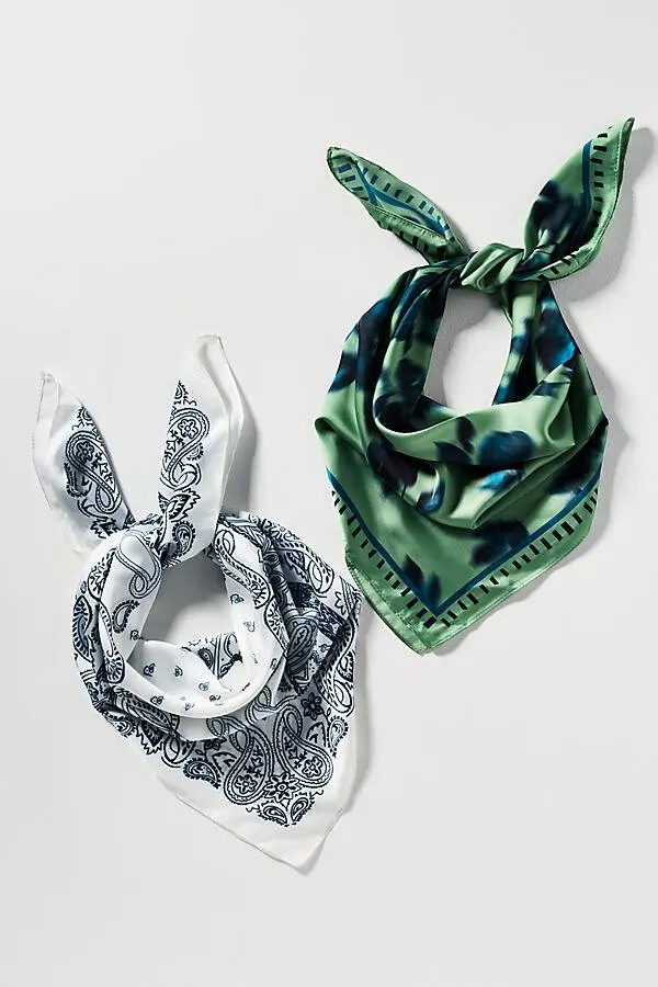 Anthropologie Silken Bandana Headscarves, Set Of 2 - White