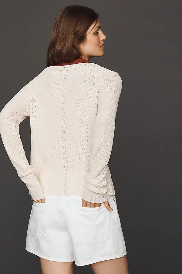 Scotch & Soda Pointelle Knit Cardigan With Contrast Collar
