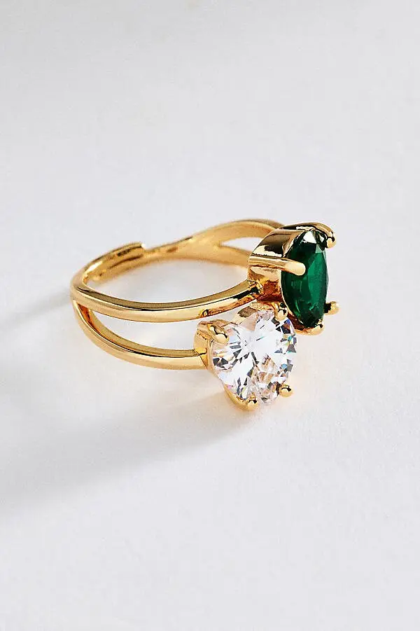 Anthropologie Double Heart Rg - Emerald
