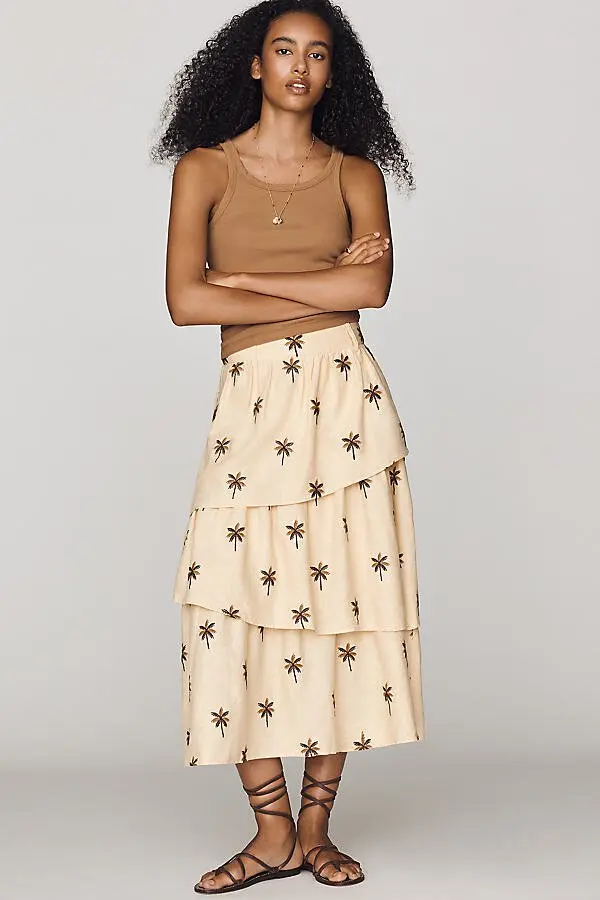 Farm Rio Embroidered Midi Skirt - Sand