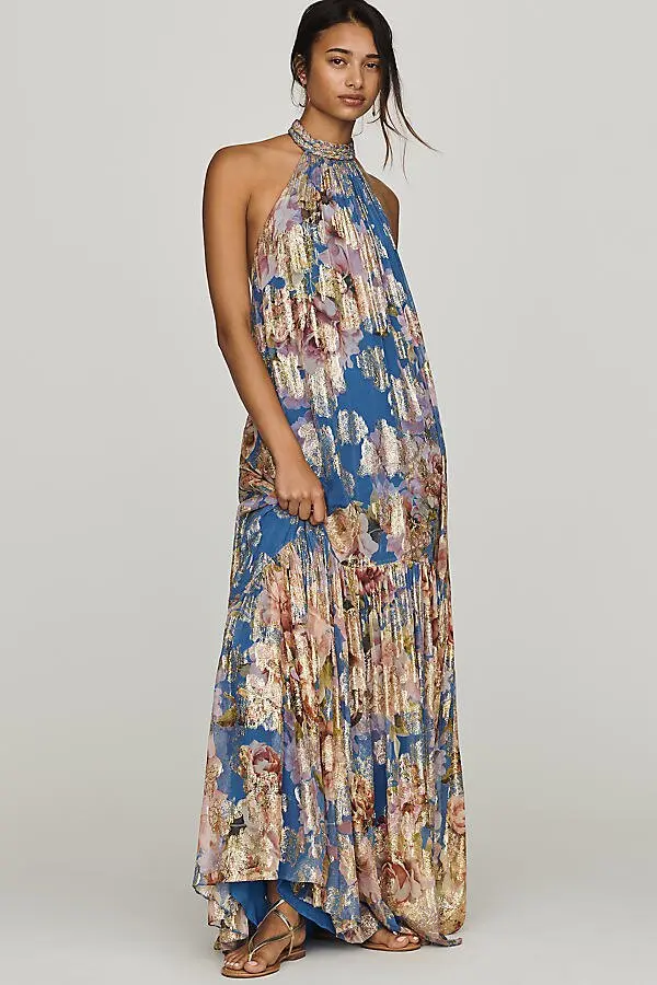 Hemant & Nandita Halterneck Floral Maxi Dress