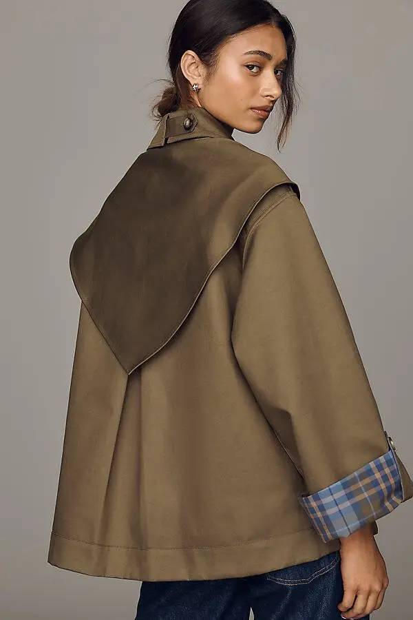 DAMSON MADDER Jerry Cotton Cropped Trench Coat Jacket