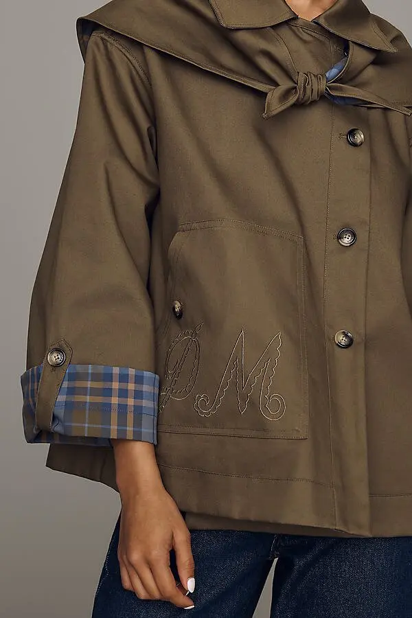 DAMSON MADDER Jerry Cotton Cropped Trench Coat Jacket