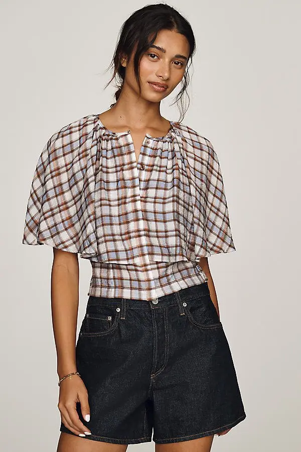 Maeve Cape Top - Blue Plaid