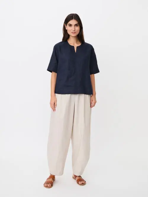 MASAI COPENHAGEN Linen Tunic Top With Short Sleeves And Pocket - Navy