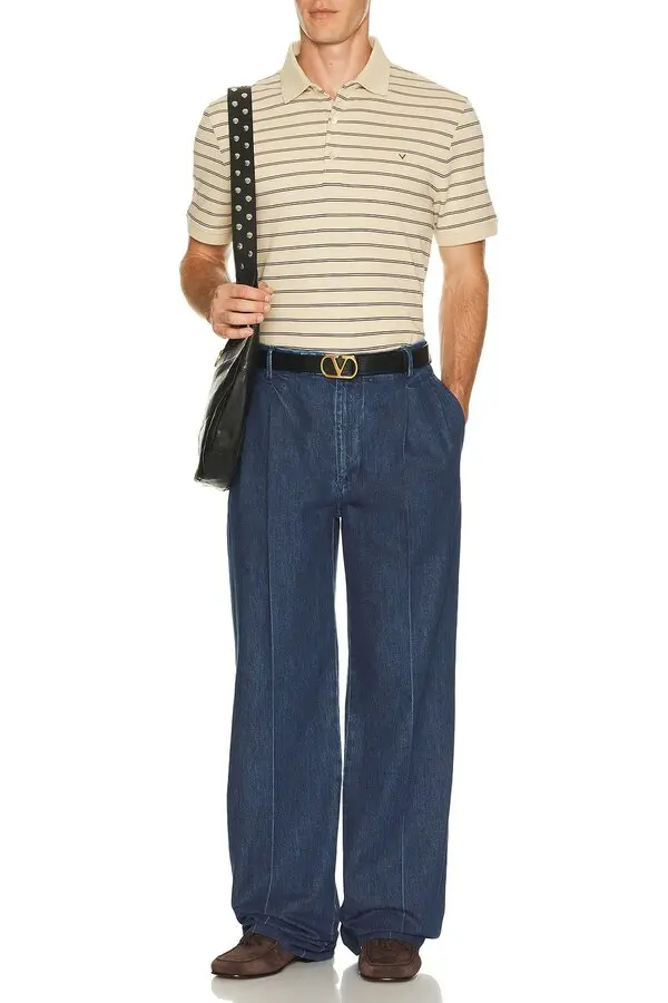 Valentino Garavani Pleated Denim Jean In Blue