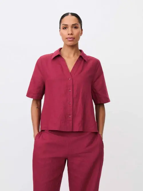 MASAI COPENHAGEN Mairyssa Smock Back Linen Shirt - Beet Red
