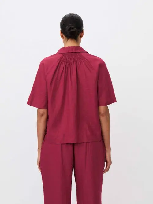 MASAI COPENHAGEN Mairyssa Smock Back Linen Shirt - Beet Red