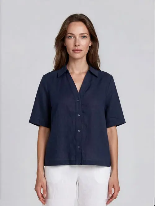 MASAI COPENHAGEN Mairyssa Smock Back Linen Shirt - Navy