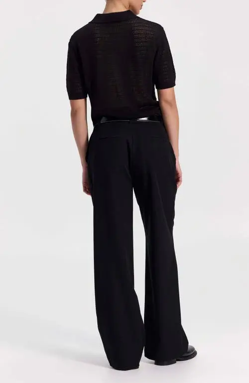 Ronen Chen Knit Polo Top With Open-stitch Texture - Black